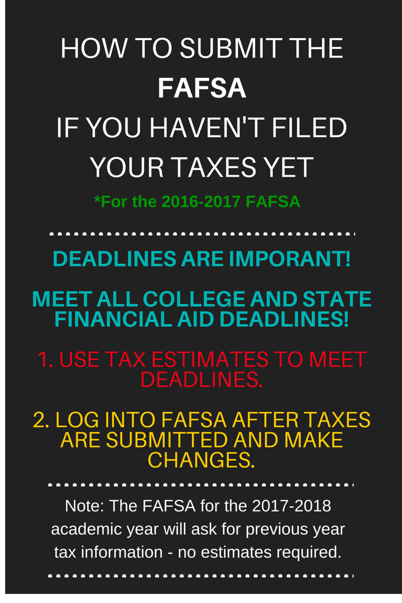 I haven’t filed taxes yet; how do I submit the FAFSA? | JLV College ...